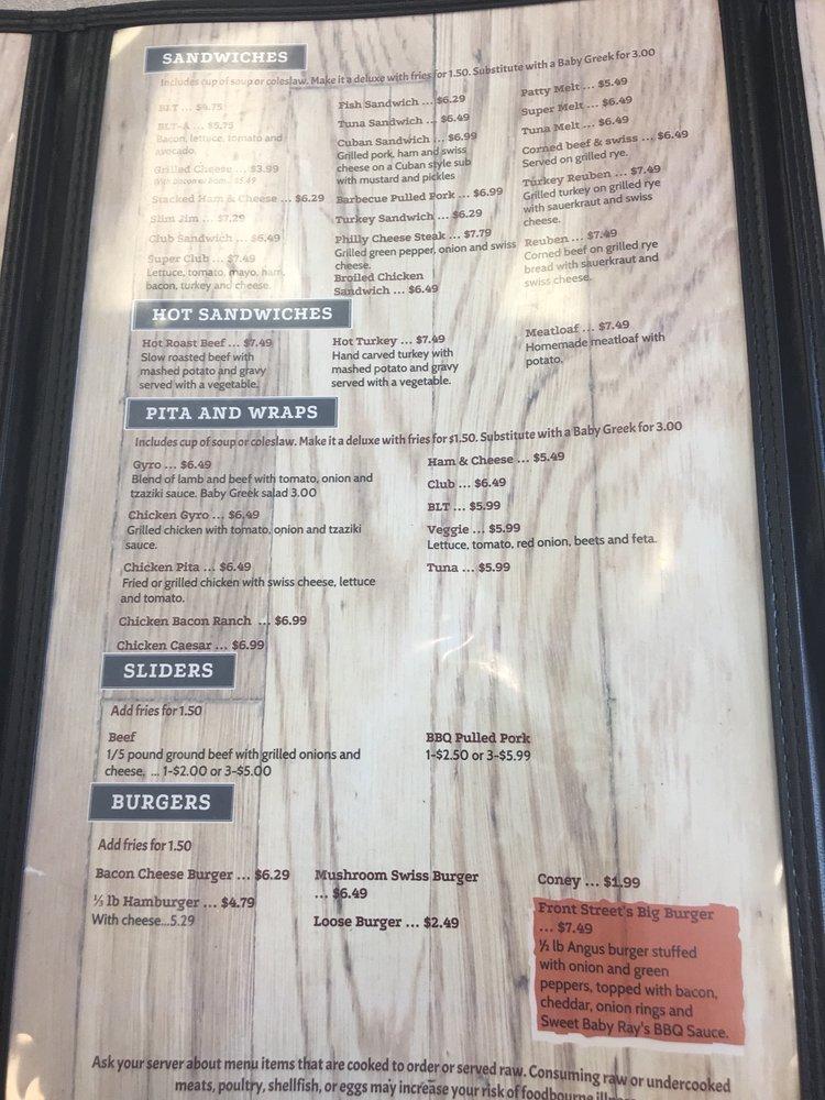 Menu at Front Street Diner restaurant, Monroe
