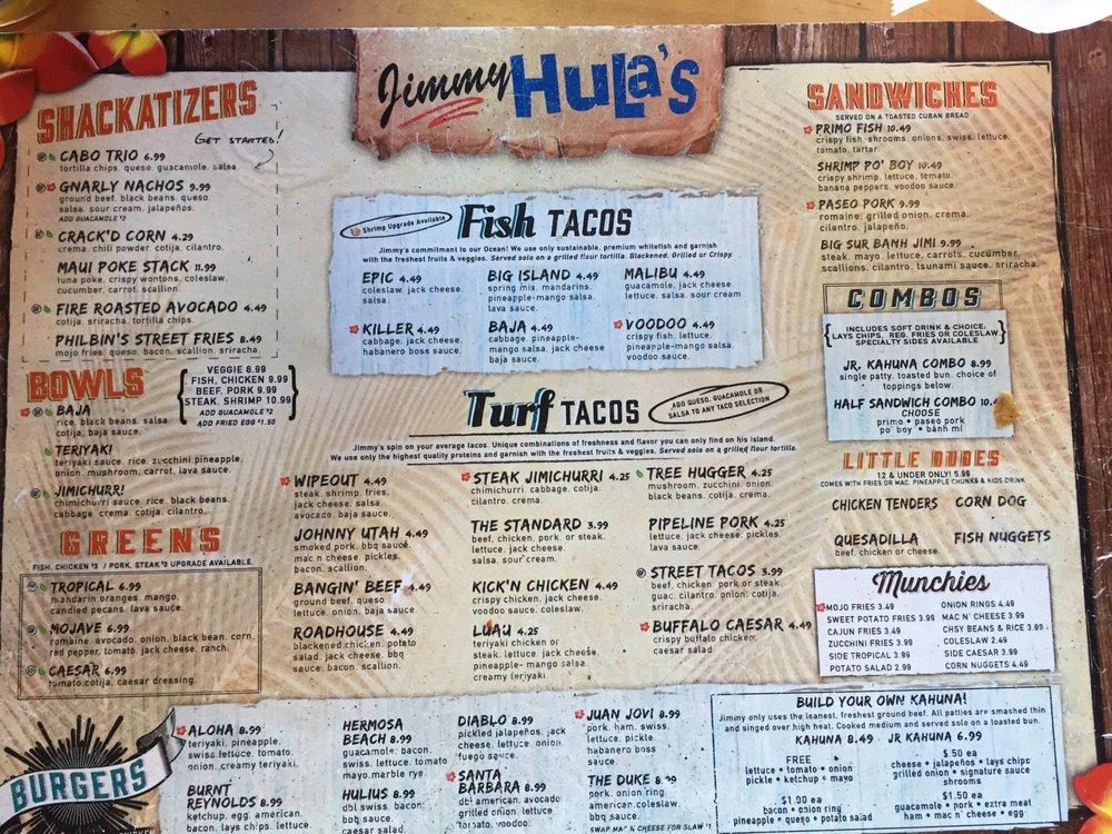 Carta del pub y bar Jimmy Hula's Clearwater Beach, Clearwater, 454 ...
