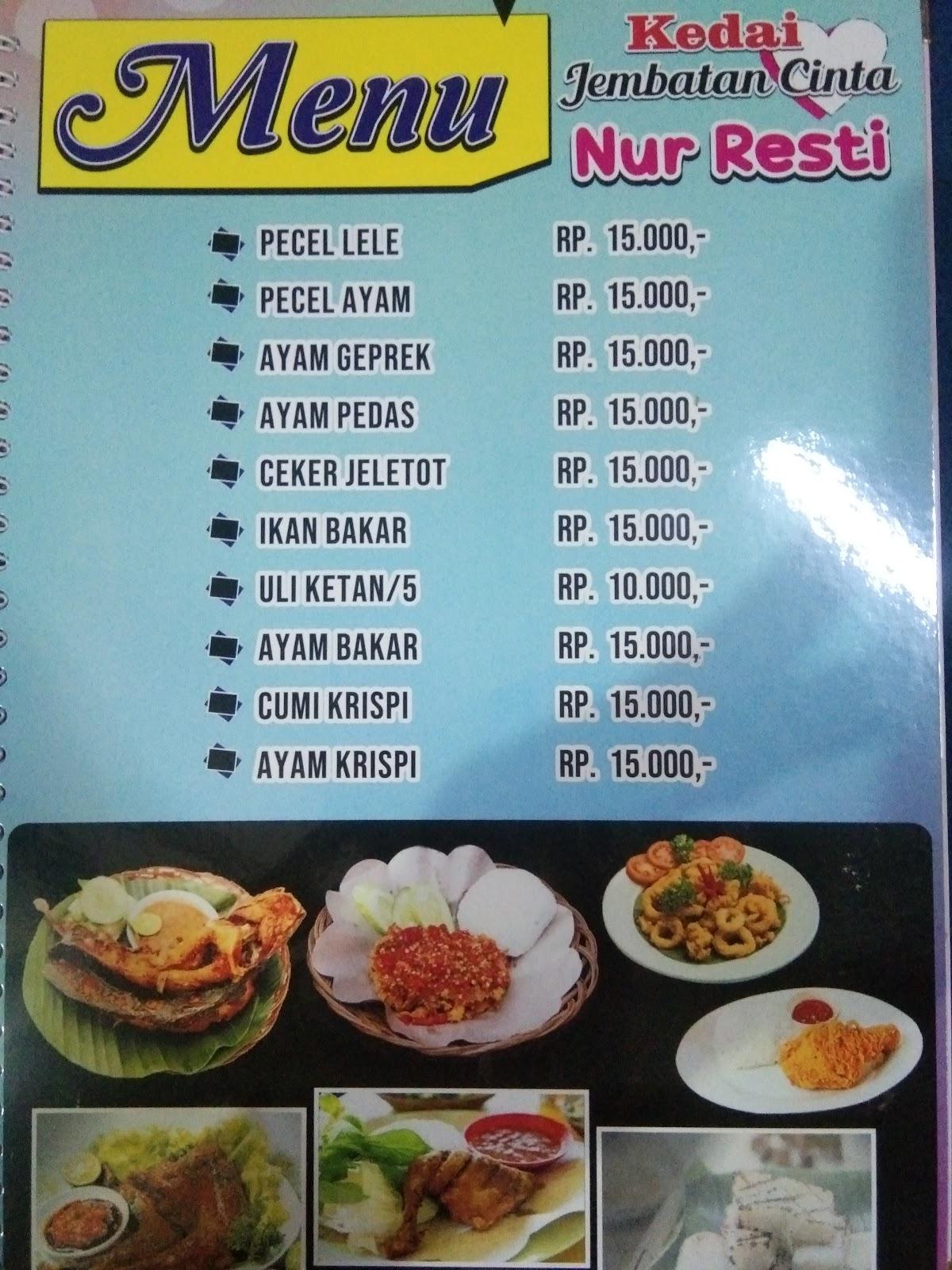 Menu at Kedai Nur Resti Jembatan Cinta restaurant, Leuwisadeng