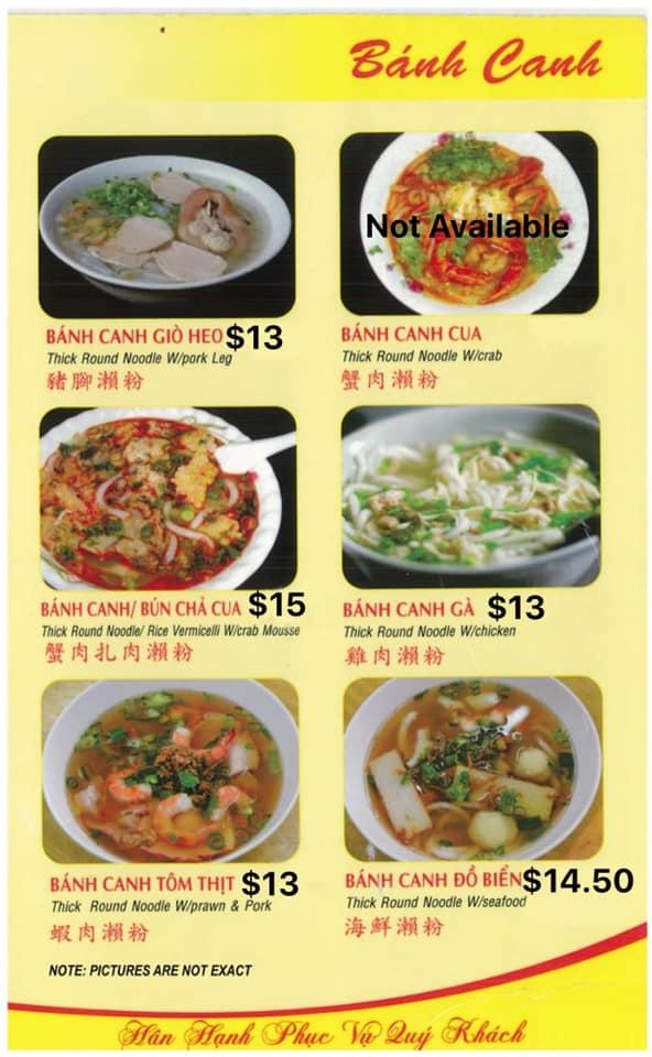 Carta del restaurante Kim Son, Inala