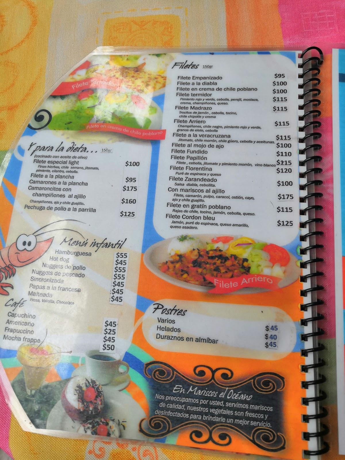 Carta del restaurante El Océano, Celaya