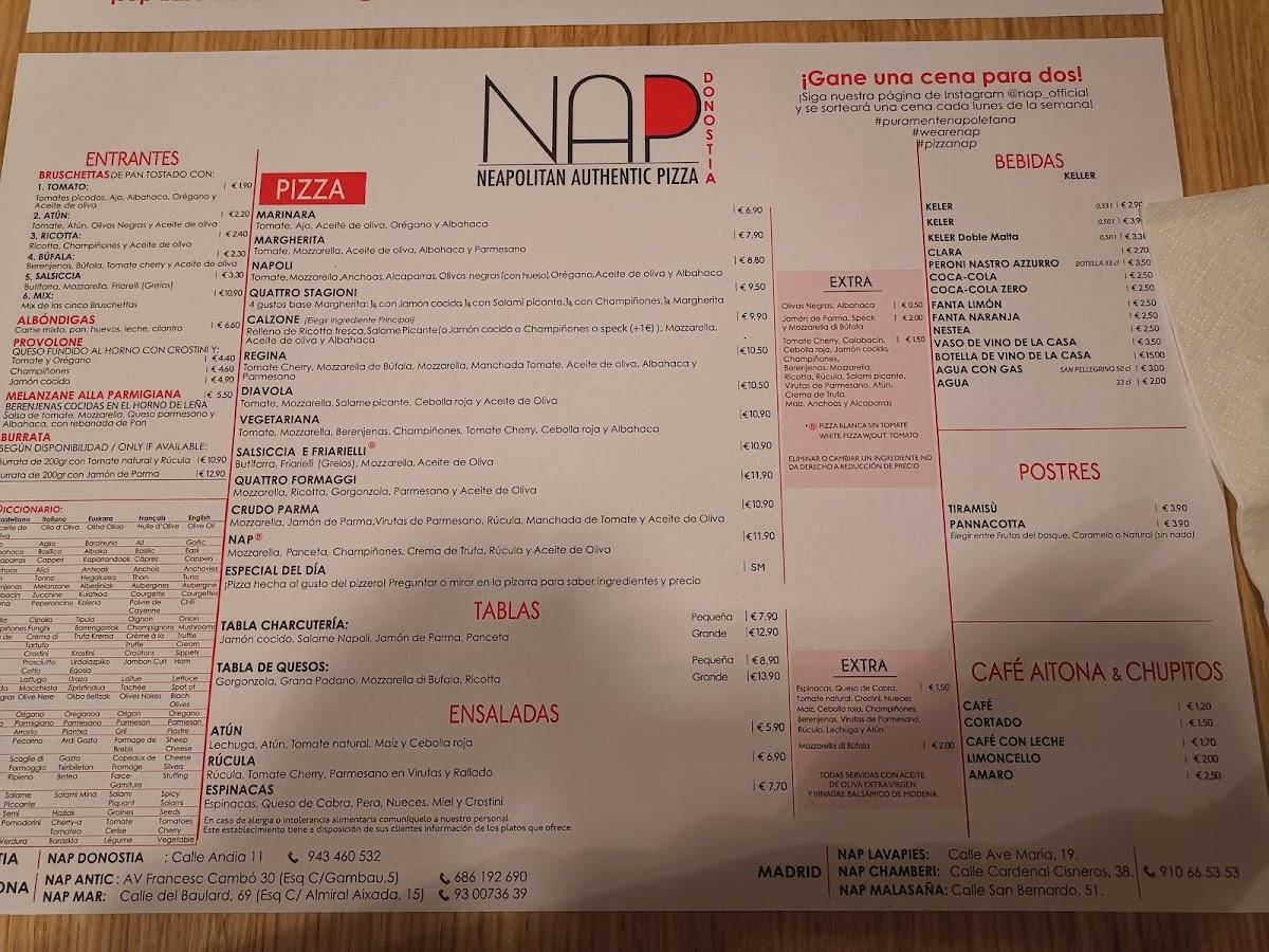 Carta del restaurante NAP - Neapolitan Authentic Pizza DONOSTIA, San ...