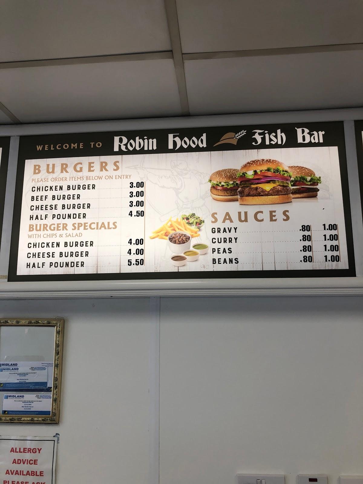 Menu at Robin Hood Fish Bar, Nottingham