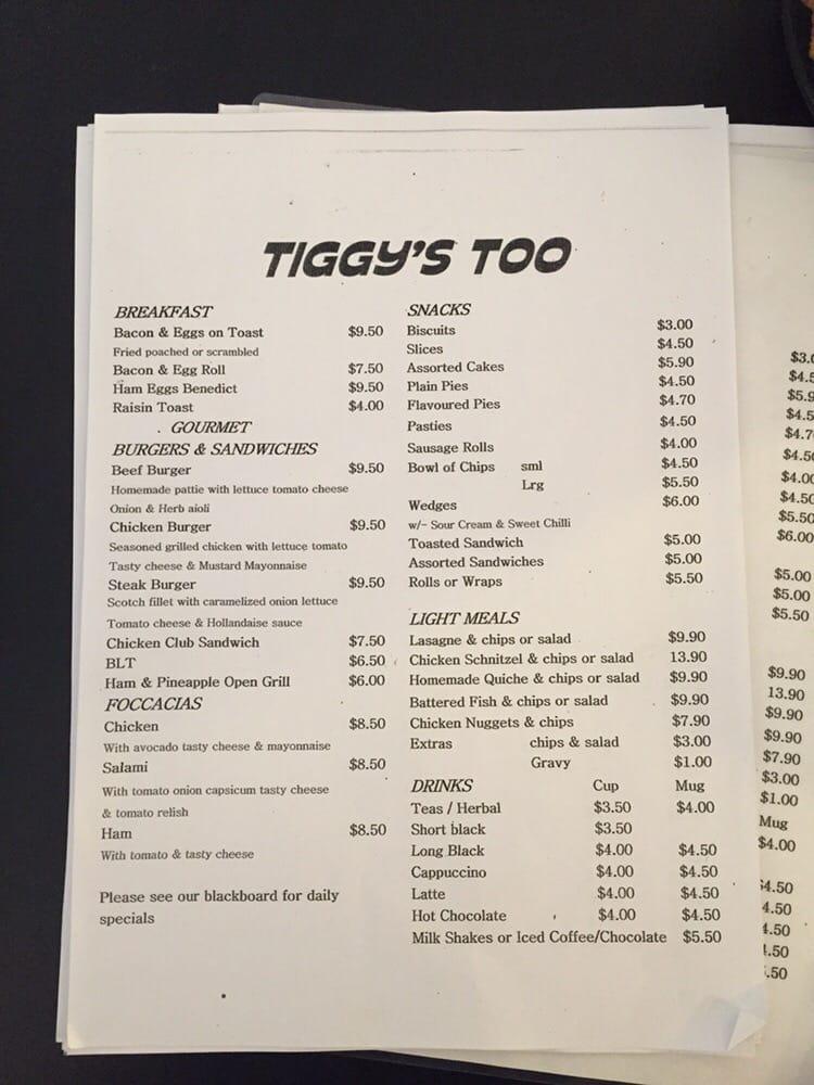 Menu at Tiggy's Too cafe, Wentworth