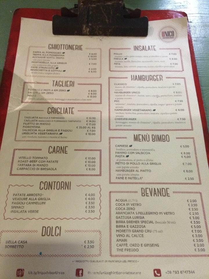 Menu at UNICO - Trattoria urbana restaurant, Follonica