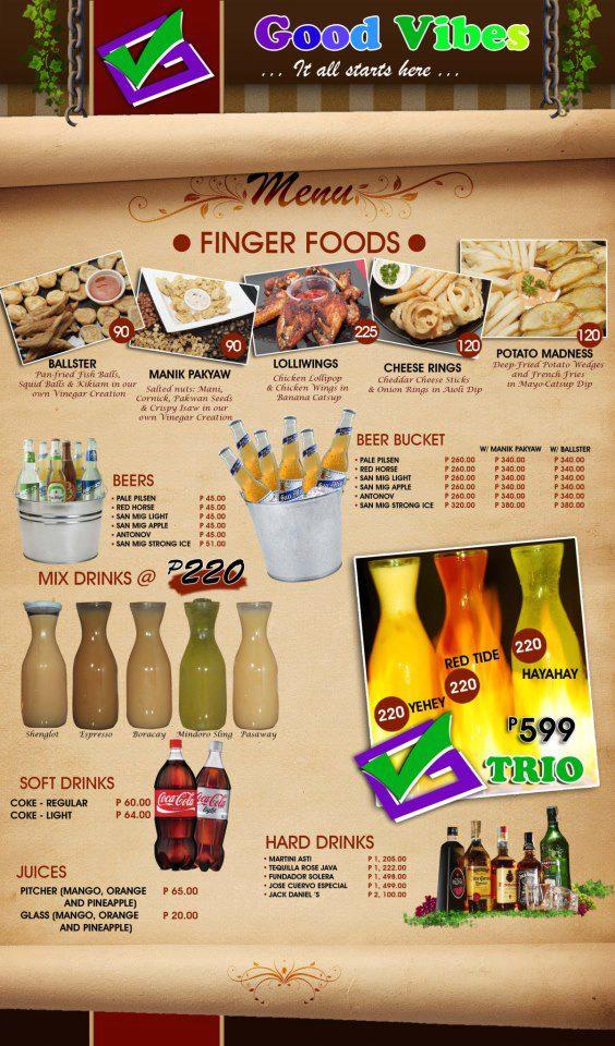 Menu at Good Vibes Bistro restaurant, Manila