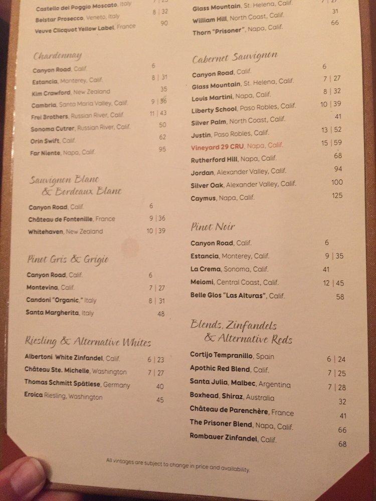 Menu at Grille 29 steakhouse, Birmingham, 971 Brookwood Village