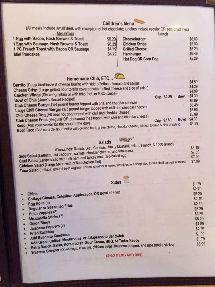 Menu at June's Cafe, Heber-Overgaard