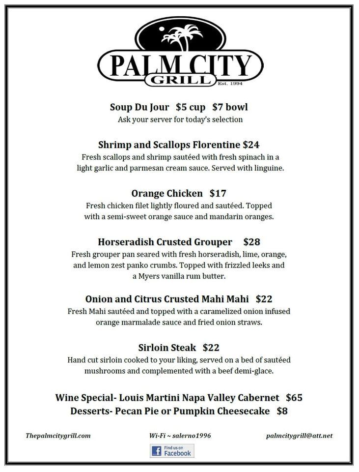 Menu at Palm City Grill pub & bar, Palm City