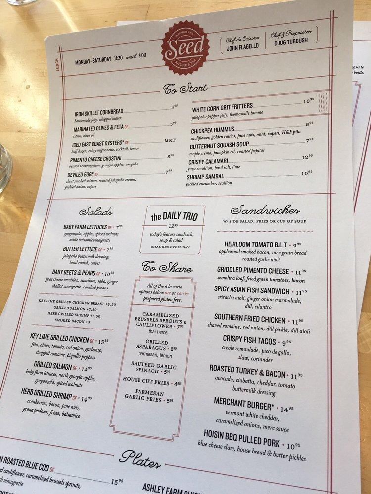 Menu at Seed Kitchen & Bar, Marietta