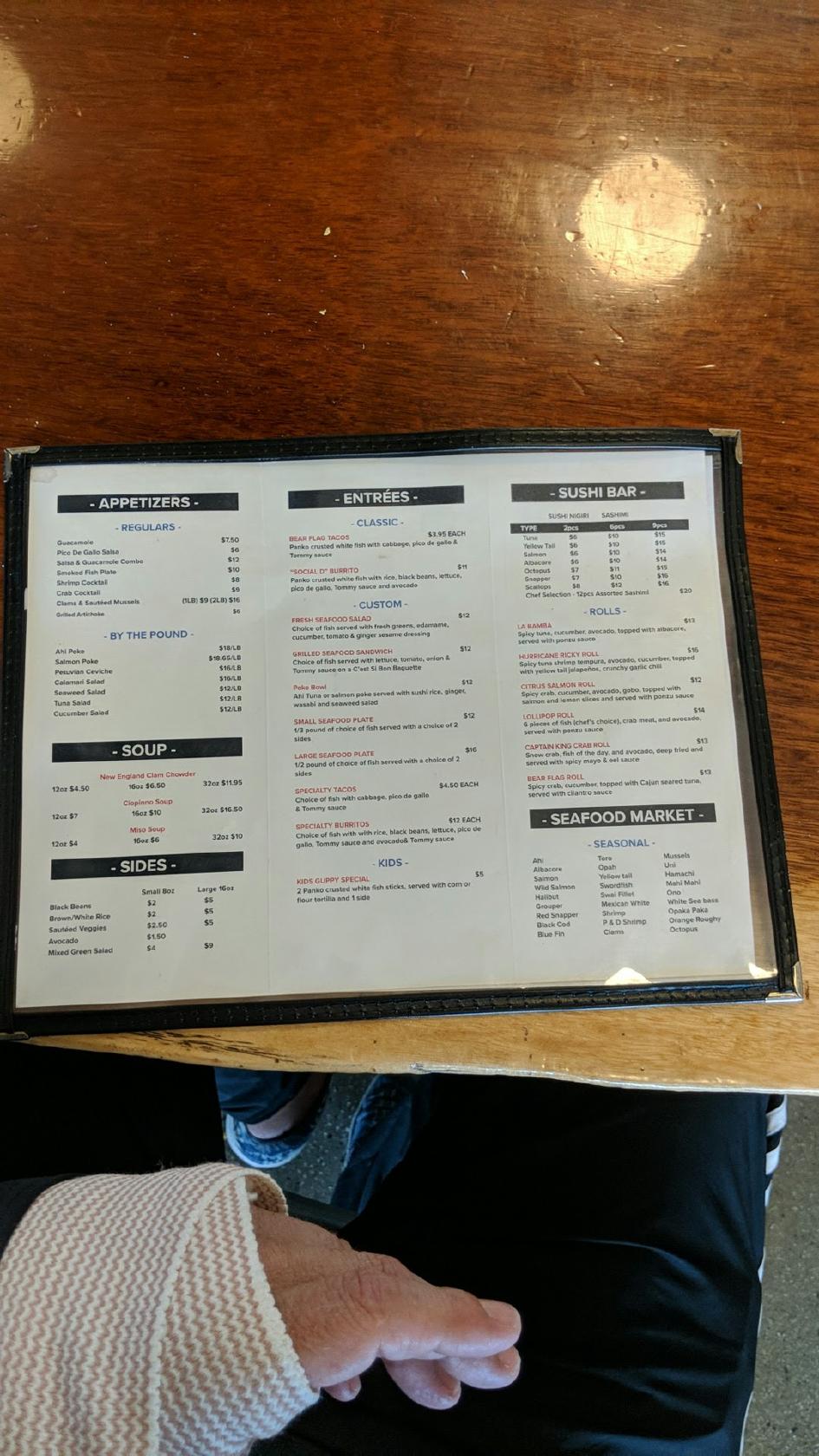 Menu at Bear Flag Fish Co. restaurant, Huntington Beach