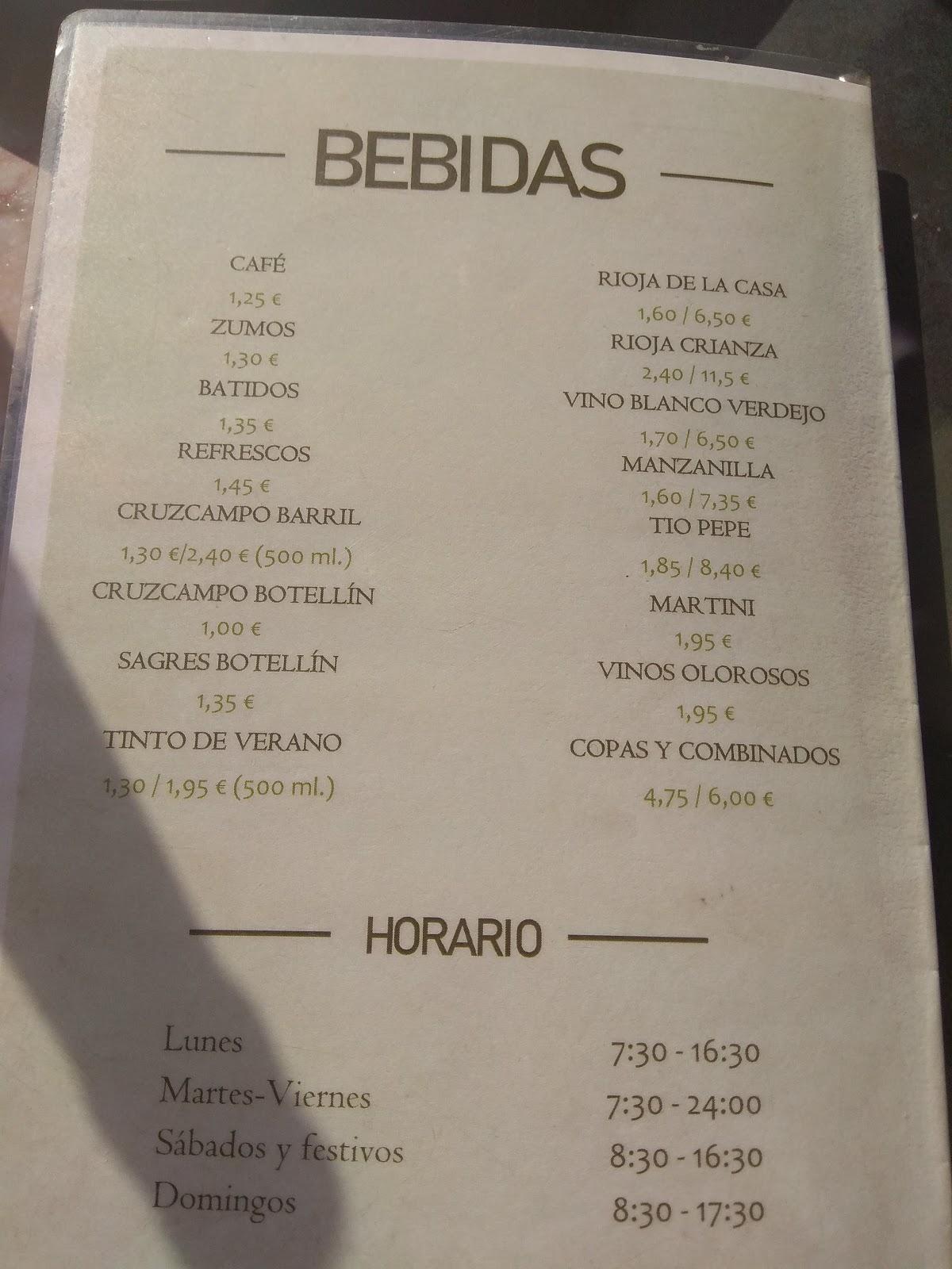 Carta de CAFETERIA LOURDES, Sevilla