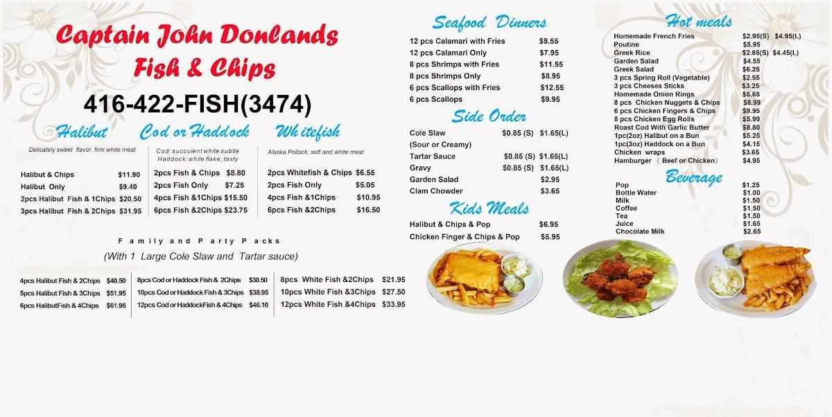 Menu at Captain John Donlands Fish & Chips restaurant, Toronto, 373 ...