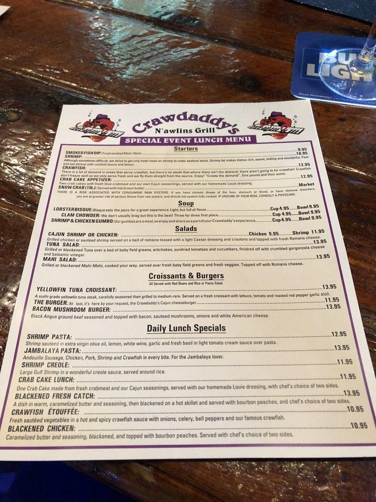 Menu at Crawdaddy's Grill and Raw Bar, Jensen Beach