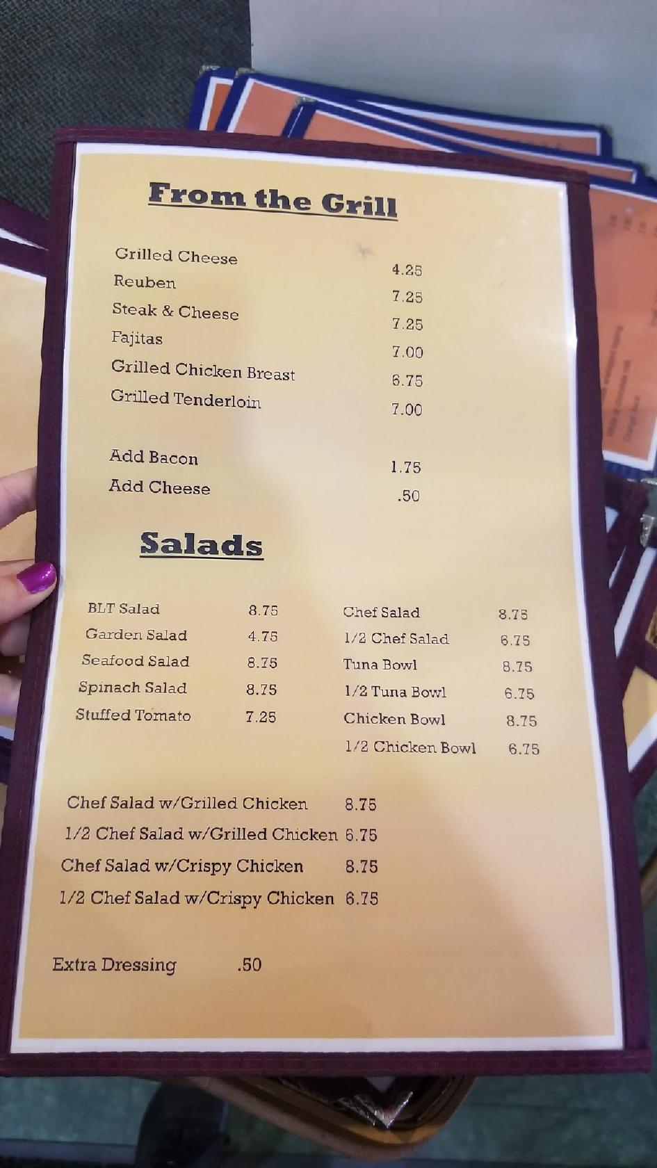 Menu at Dot's cafe, Vincennes