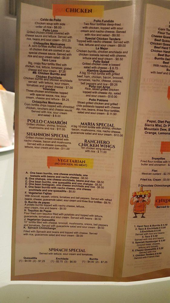 Menu at El Ranchero restaurant, Brevard