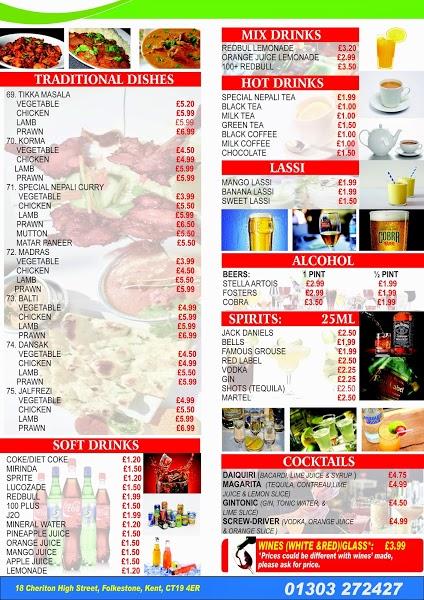 Menu at Everest Spice Fusion restaurant, Folkestone