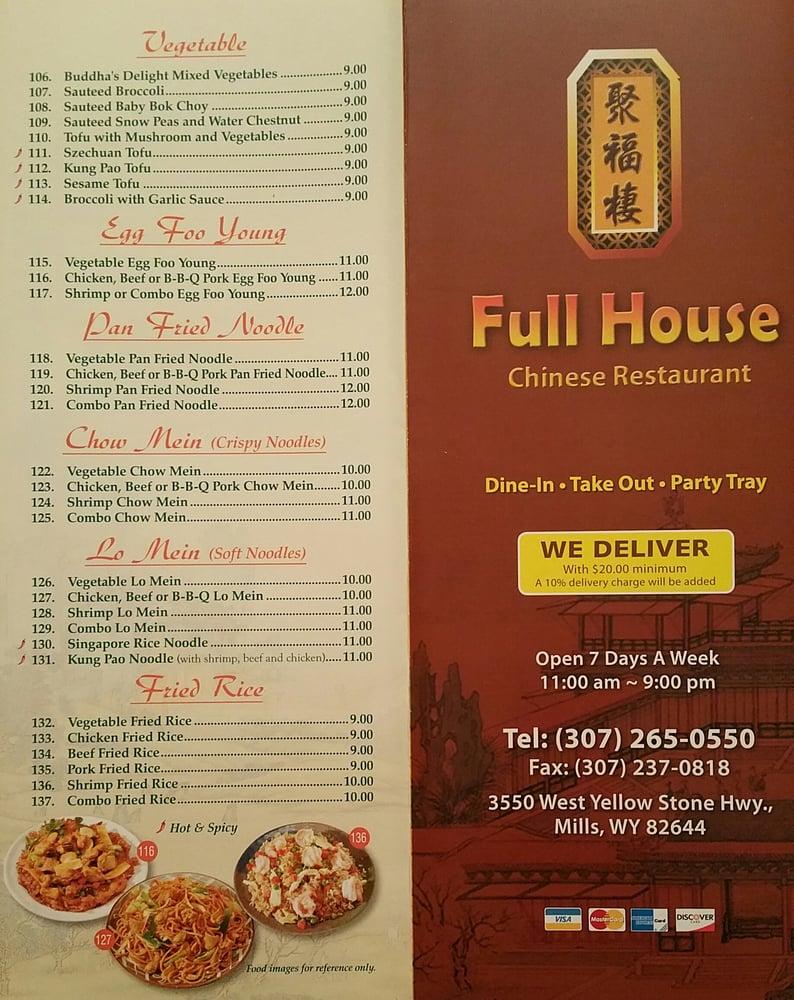Menu at Full House Chinese Restaurant, Mills