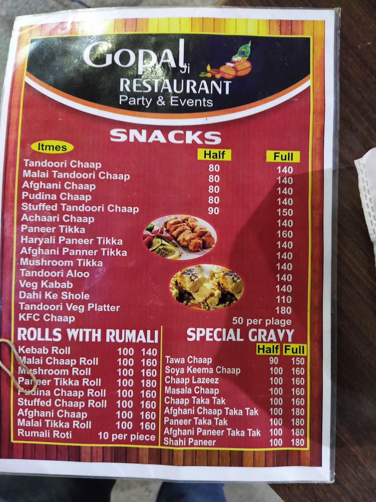 Menu at Gopal gi Restaurent, Modinagar
