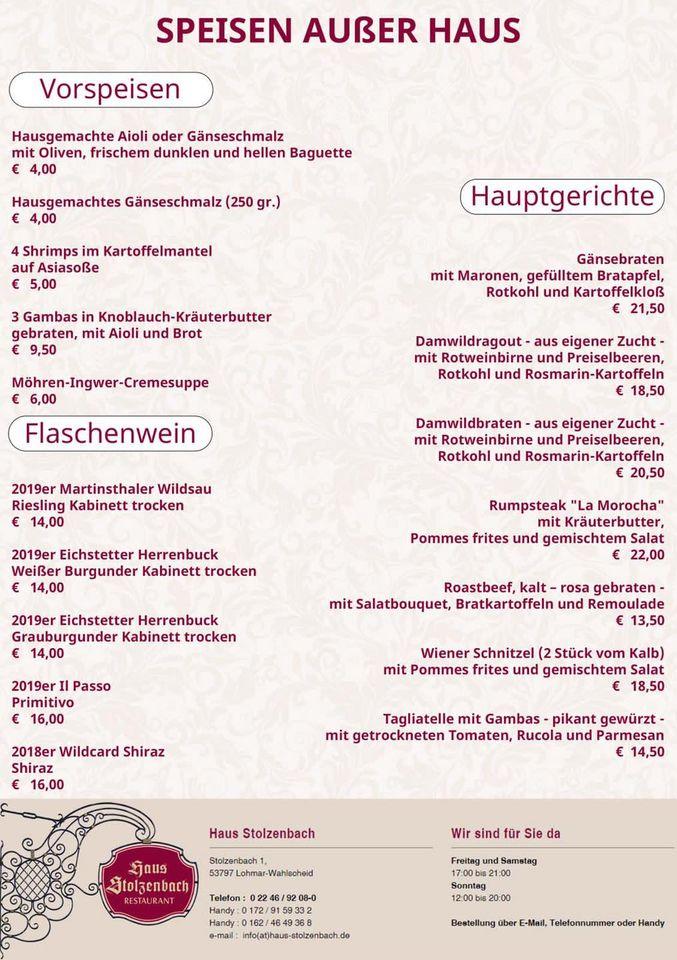 Speisekarte von Haus Stolzenbach restaurant, Lohmar, Stolzenbach 1