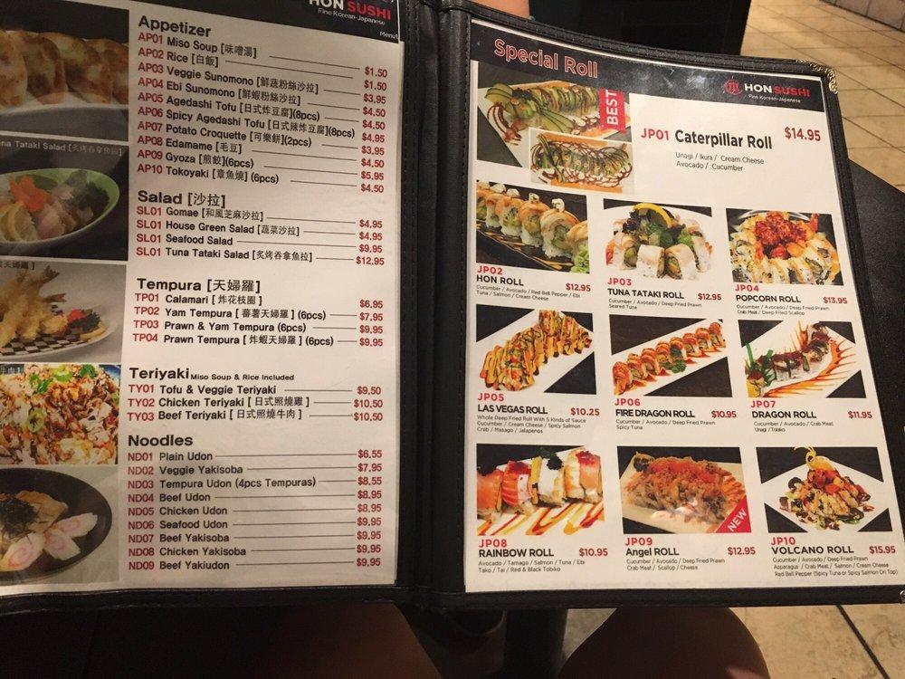 Menu at Hon Sushi restaurant, Burnaby