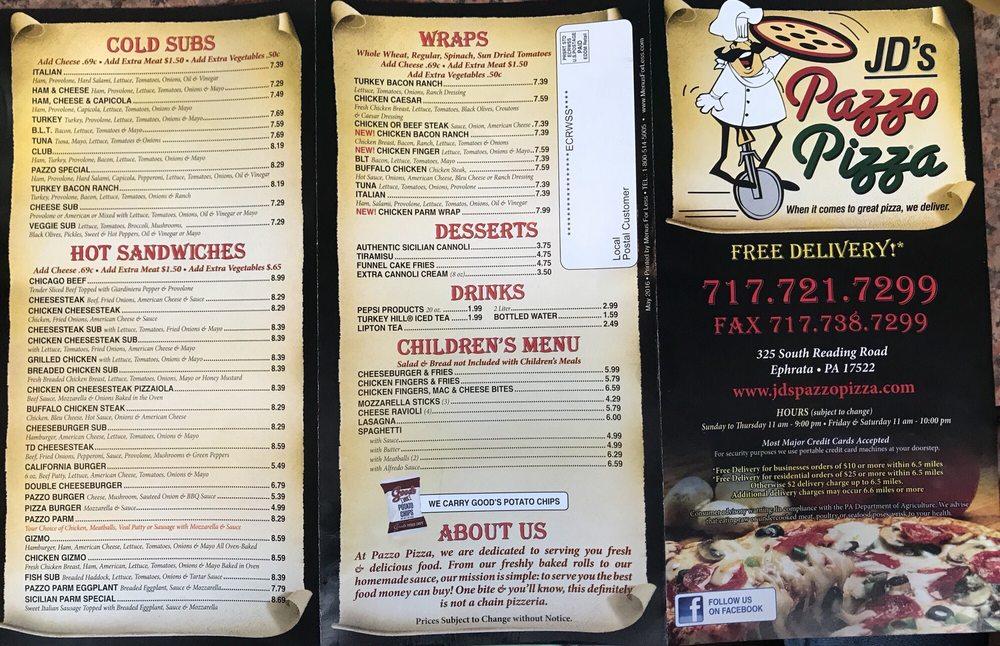 Menu at JD's Pazzo Pizza pizzeria, Ephrata