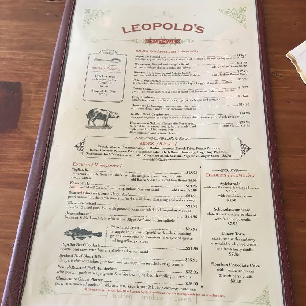 Menu at Leopold's pub & bar, San Francisco