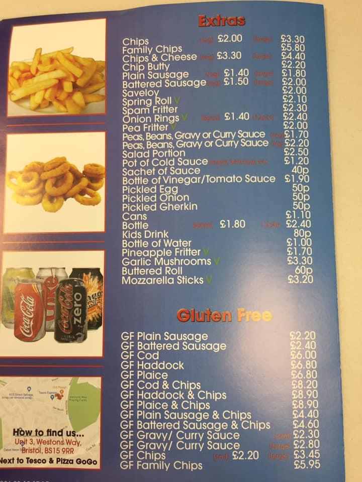 Menu at Nemo’s fish bar, Bristol