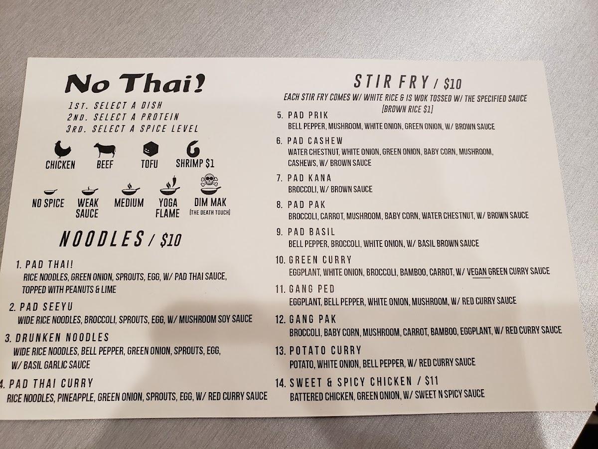 Menu at No Thai! Brighton restaurant, Brighton