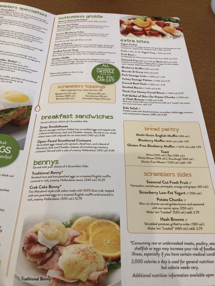 Menu at Scramblers restaurant, North Olmsted