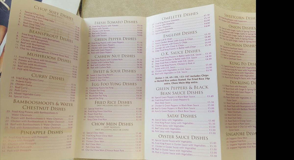 Menu at Shun Hing, Halifax