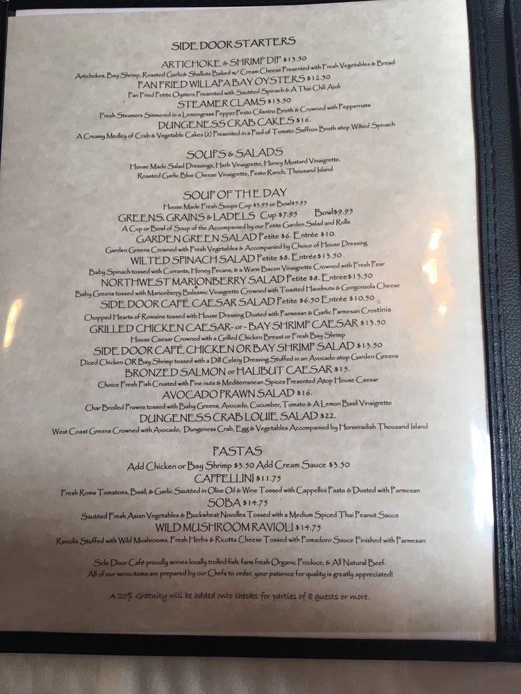 Menu at Side Door Cafe & Eden Hall, Lincoln Beach