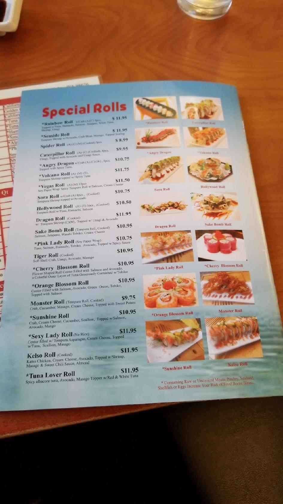 Menu at sora sushi (sushi channel) restaurant, Kelso