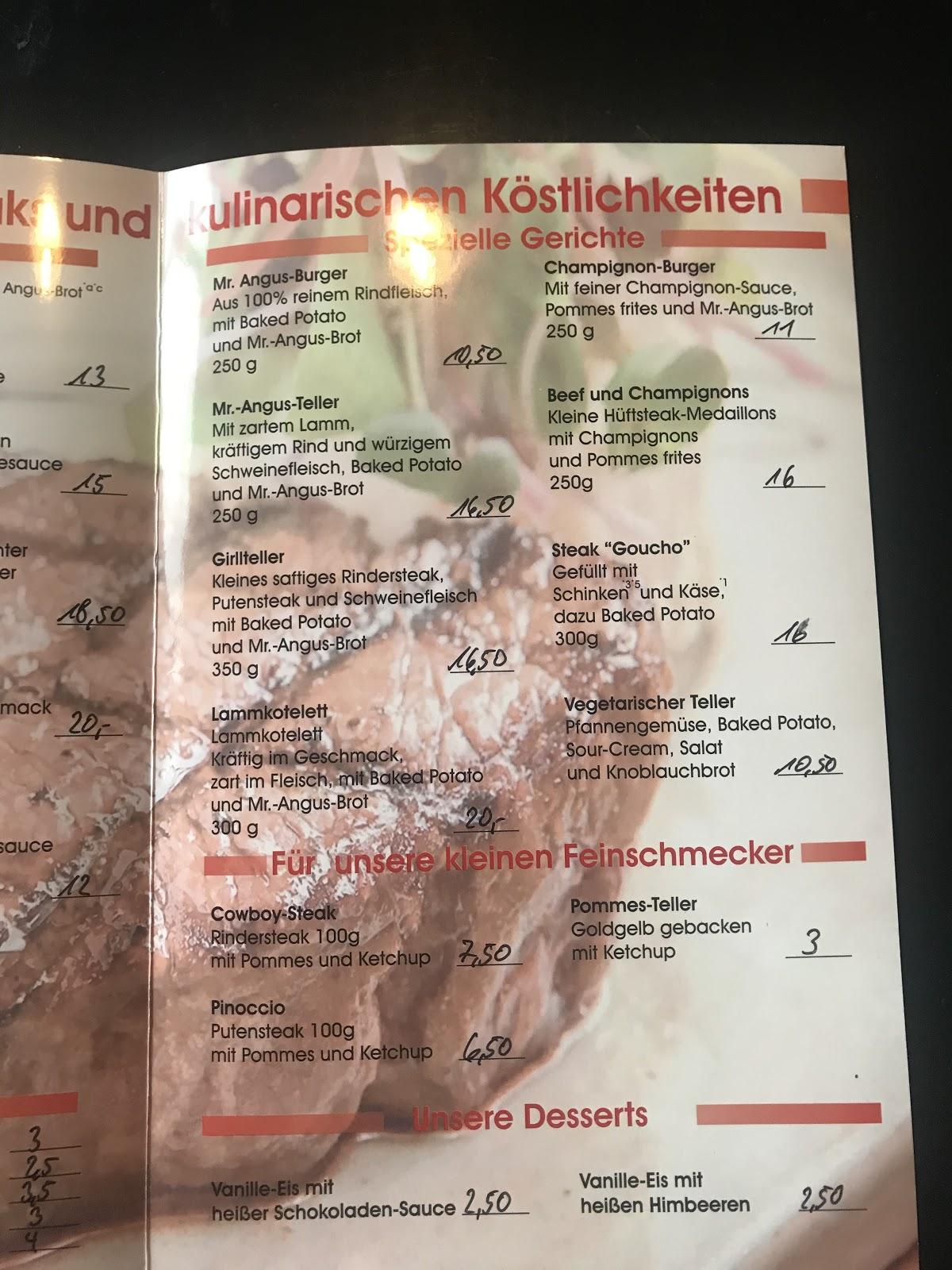 Menu at Steak House Mr. Angus steakhouse, Schleswig