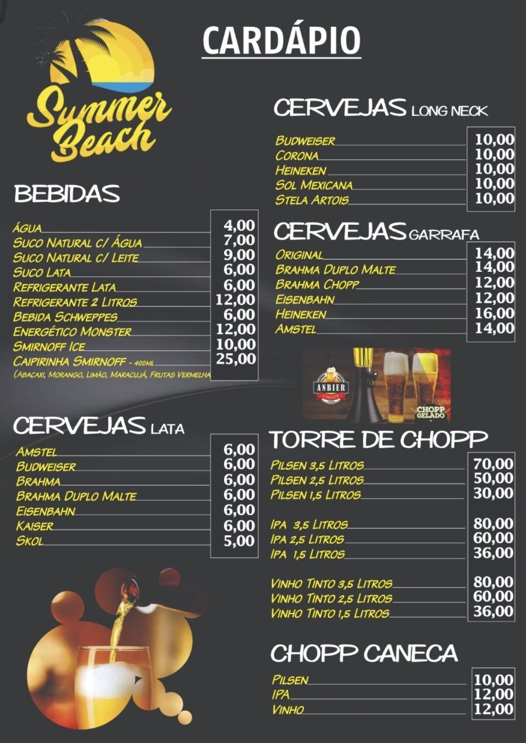 Menu at Summer Beach restaurant, Itapoá