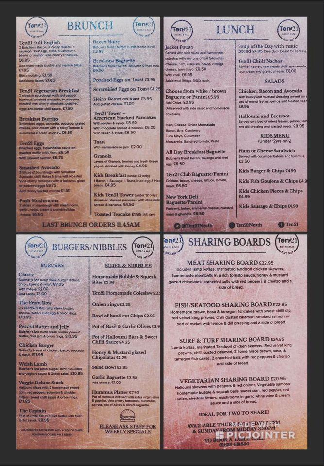 Menu at Ten 21 cafe, Neath