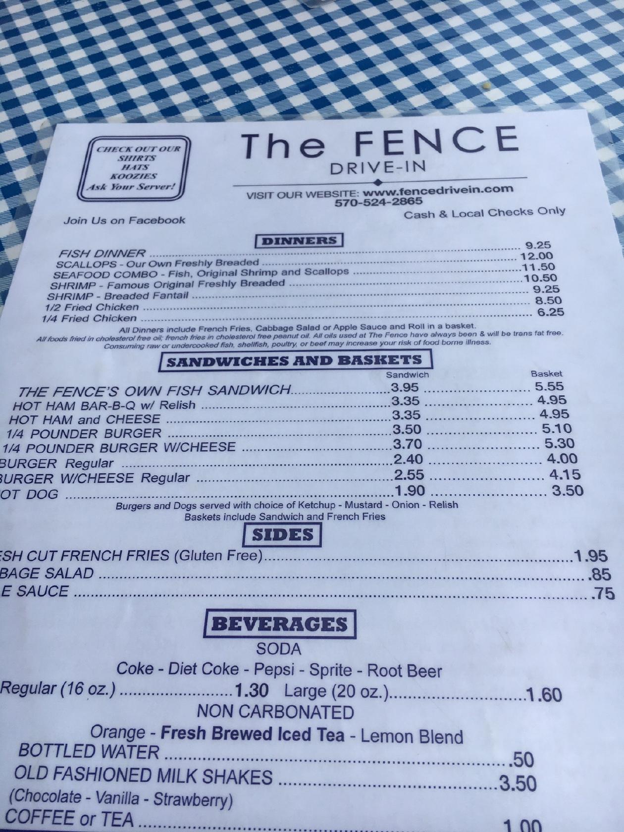 Menu at The Fence Drive - In restaurant, Milton