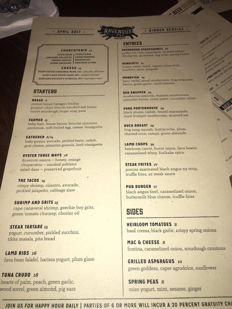 Menu at The Ravenous Pig BBQ, Winter Park, 565 W Fairbanks Ave