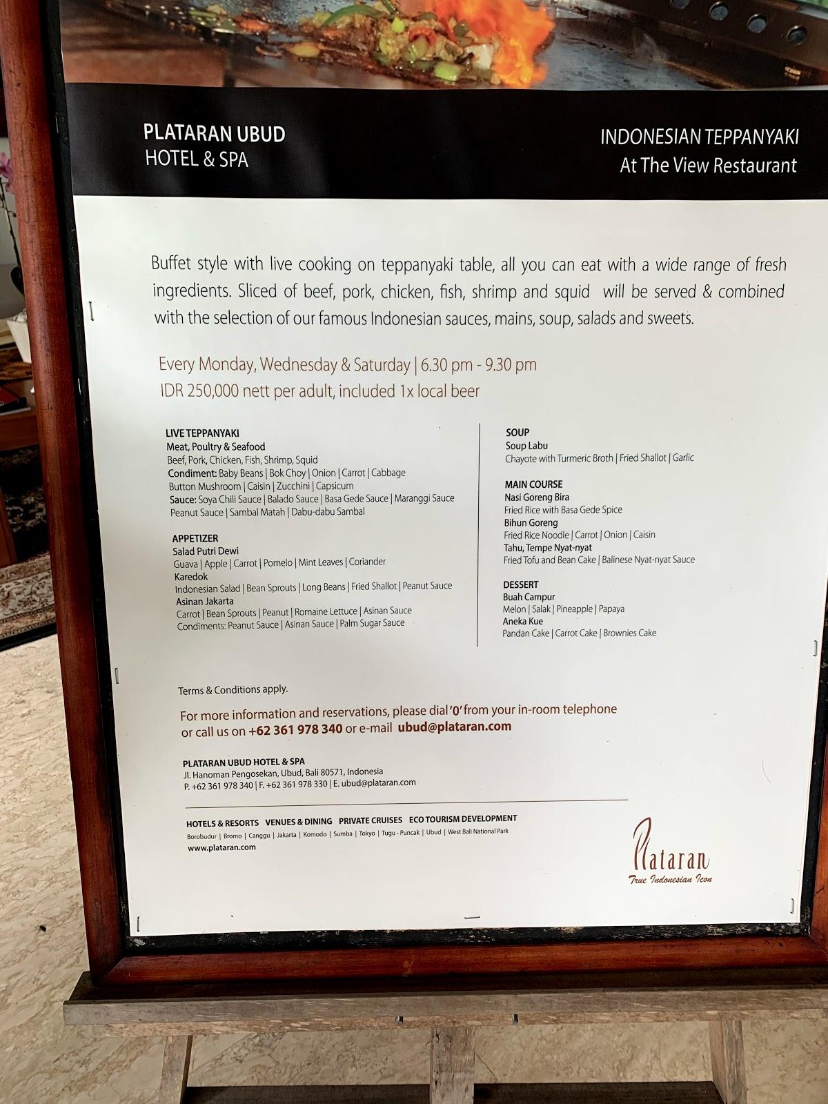 Menu at The View Restaurant, Gianyar
