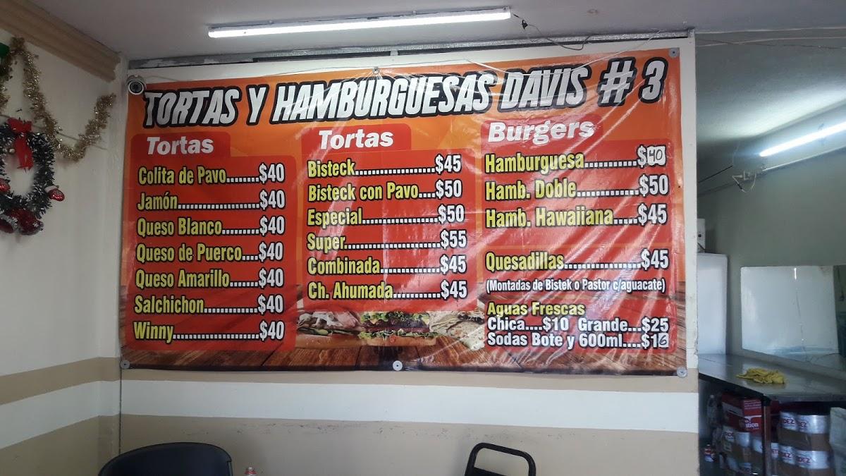 Menu at Tortas Davis #3 restaurant, Ciudad Juarez