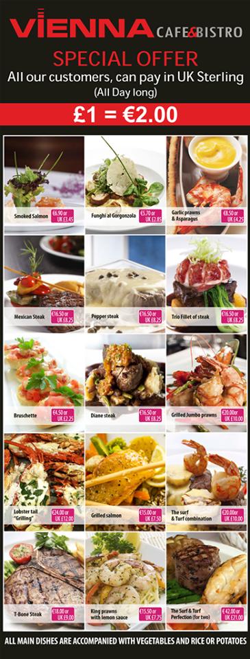 Menu at Vienna Cafe, Paphos