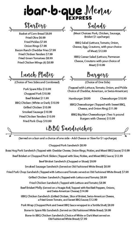 Menu at iBarbque Express, Fruitland Park