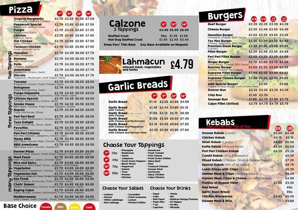 Menu at A & D Great Quality Food restaurant, Waterfoot