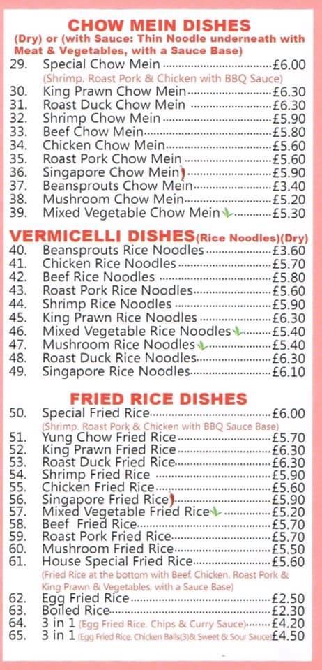 Menu at Chans Chinese Takeaway fast food, Torquay