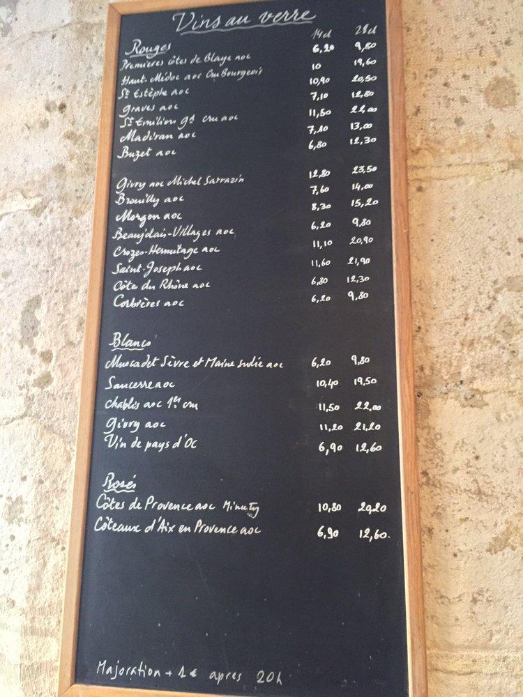 Menu at Cafe Louise, Paris