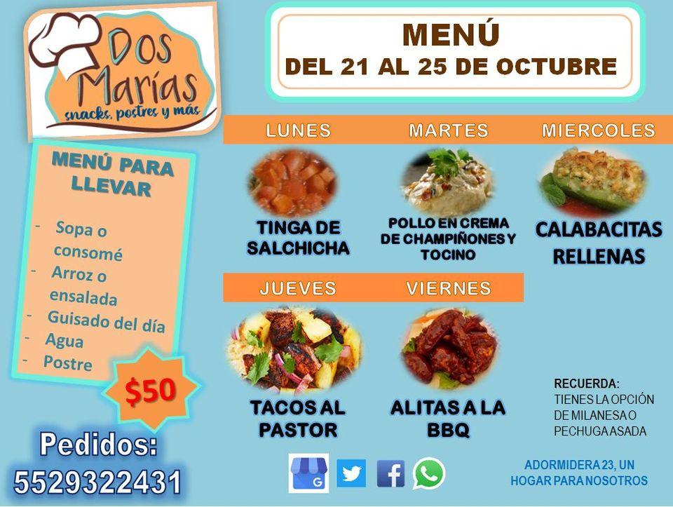 Carta de Cafetería Dos Marías, Ciudad de México