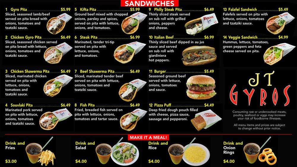 Menu at JT Gyros restaurant, Phoenix