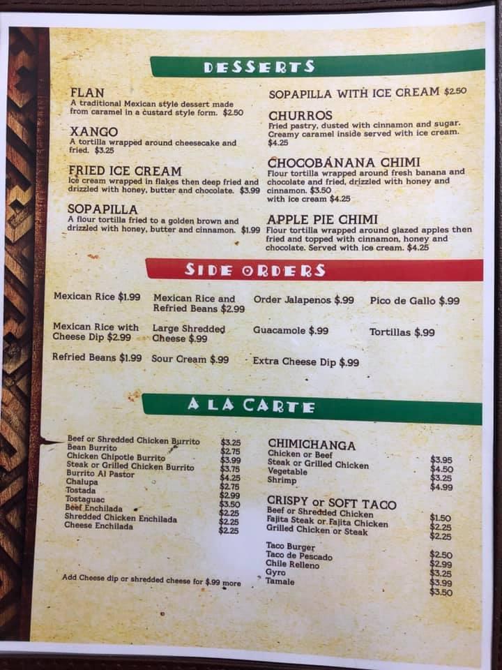 Menu at La Fuente Mexican Restaurant, Flora, E North Ave