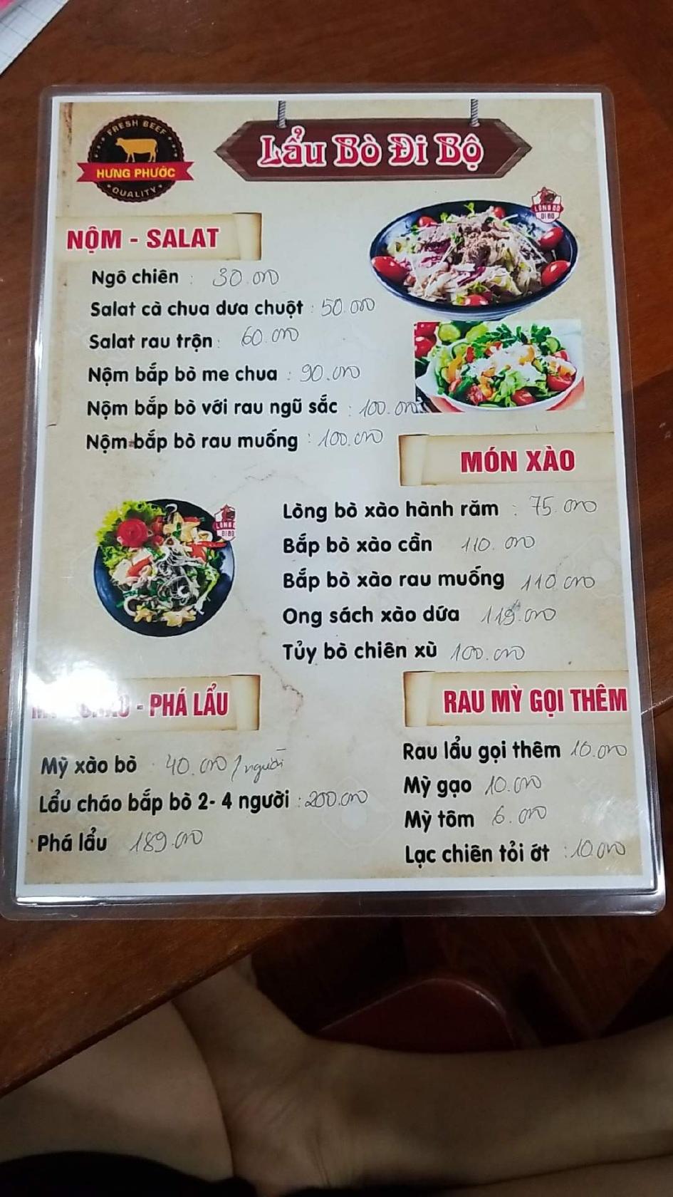 Carta del restaurante Nhà hàng Hải sản Hưng Phước, tx. Phúc Yên