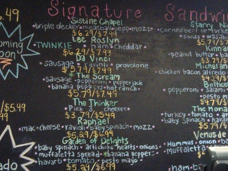 Menu at Picasso's cafe, Erie